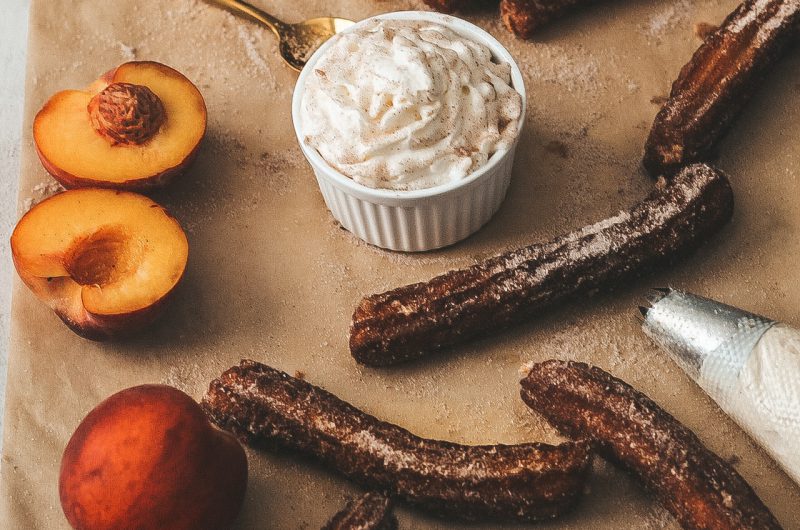 Peaches and Cream Filled Churros - Britney Breaks Bread