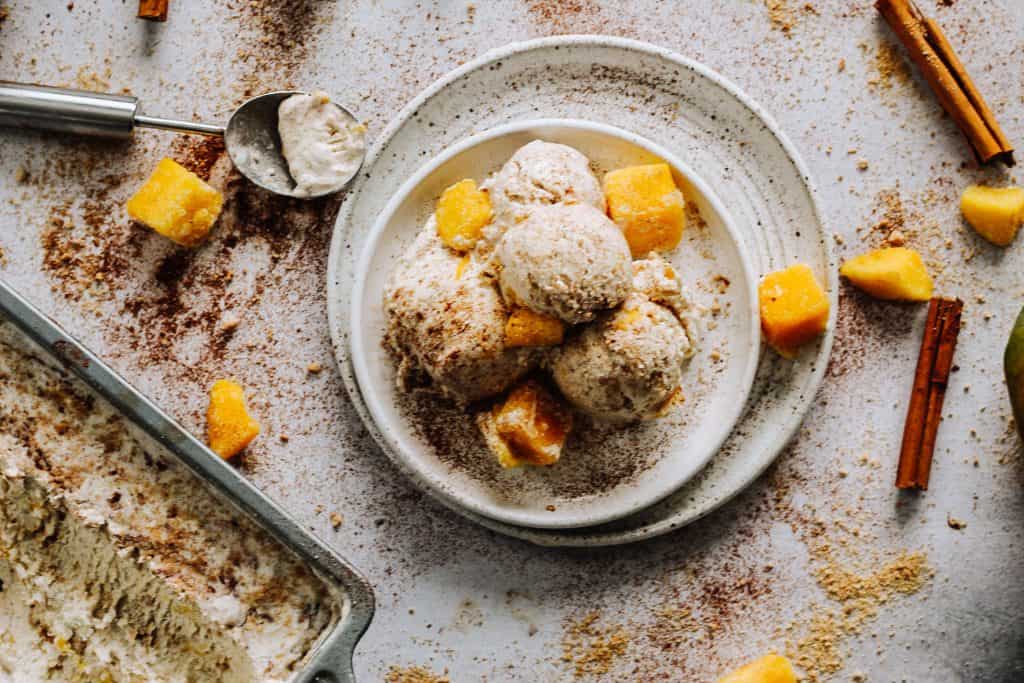Spiced Rum Mango Cobbler No-Churn Ice Cream - Britney Breaks Bread