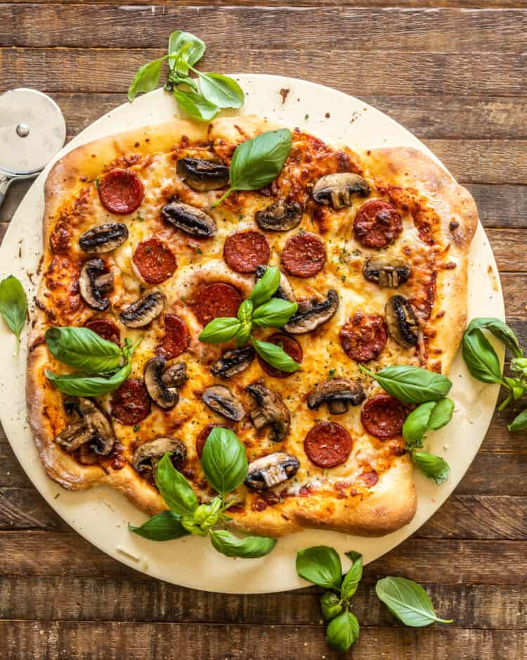 Roasted Mushroom and Pepperoni Pizza - Britney Breaks Bread