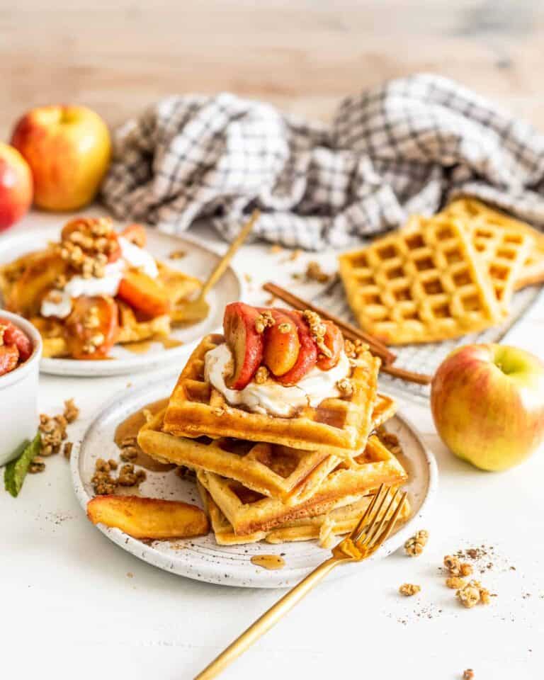 Brown Butter Waffles with Cinnamon Apples - Britney Breaks Bread