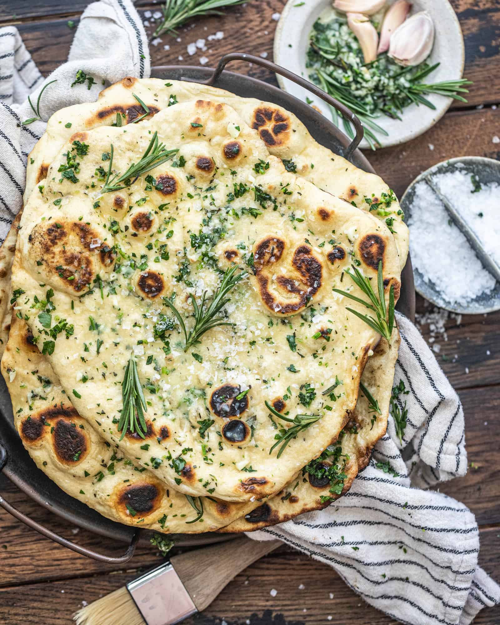 Rosemary Garlic Butter Naan - Britney Breaks Bread