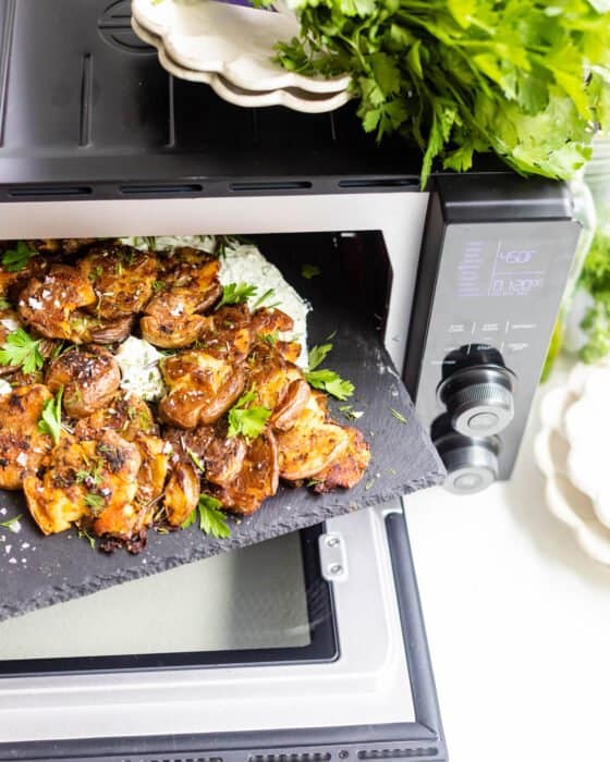 Crispy Smashed Potatoes with Whipped Herb Ricotta - Britney Breaks Bread