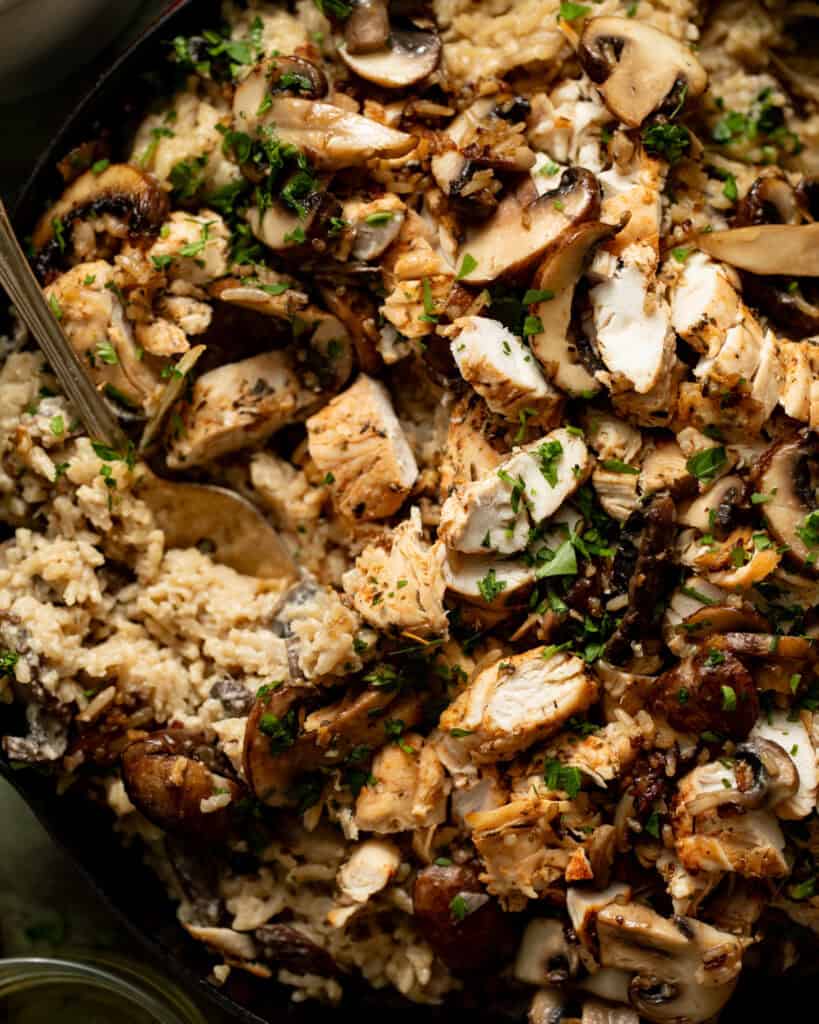 One Pot Creamy Mushroom Chicken and Rice - Britney Breaks Bread