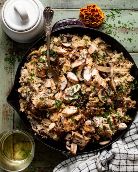 One Pot Creamy Mushroom Chicken and Rice - Britney Breaks Bread