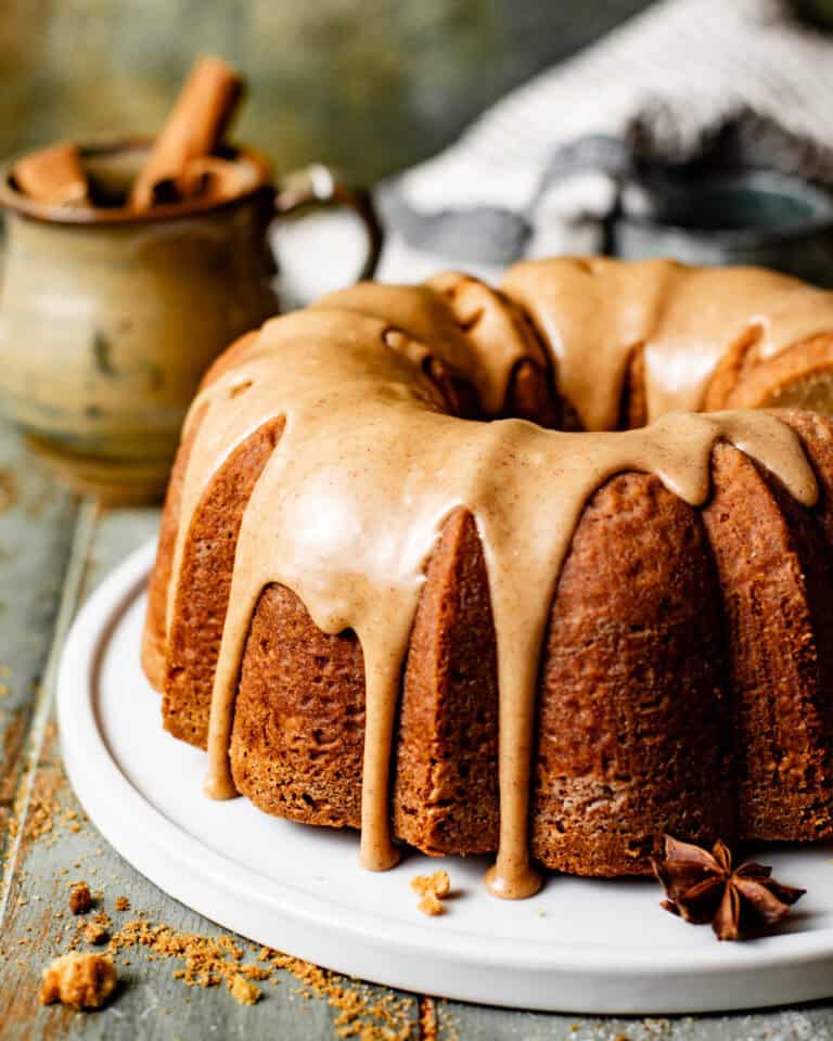 Moist Brown Sugar Pound Cake with Toffee Bourbon Glaze - Britney Breaks ...