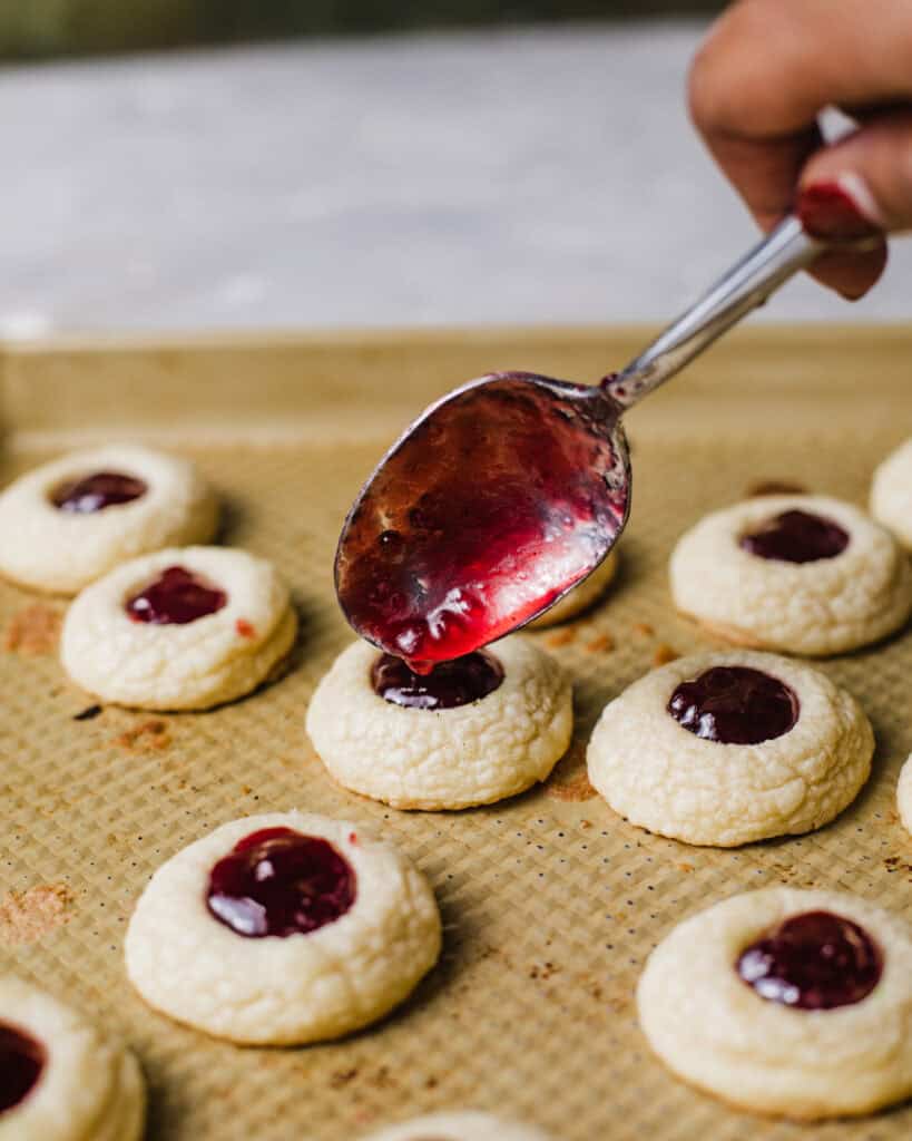 Buttery Raspberry Thumbprint Cookies - Britney Breaks Bread