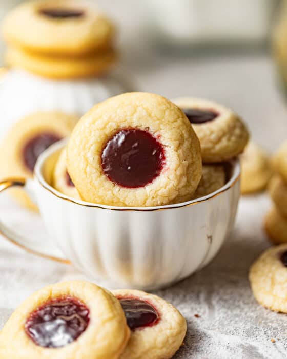 Buttery Raspberry Thumbprint Cookies - Britney Breaks Bread